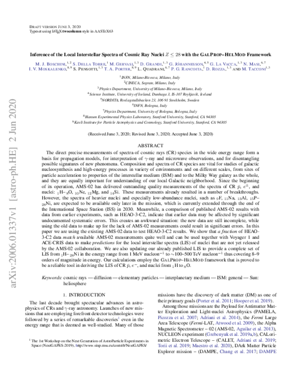 (PDF) Inference of the Local Interstellar Spectra of Cosmic Ray Nuclei Z ≤ 28 with the GALPROP ...
