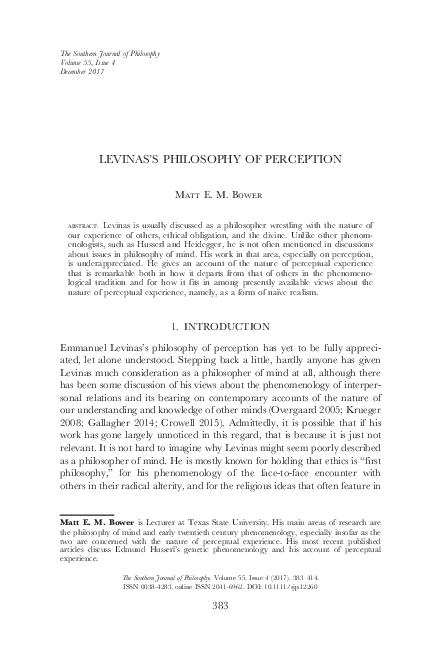 (PDF) Levinas' philosophy of perception