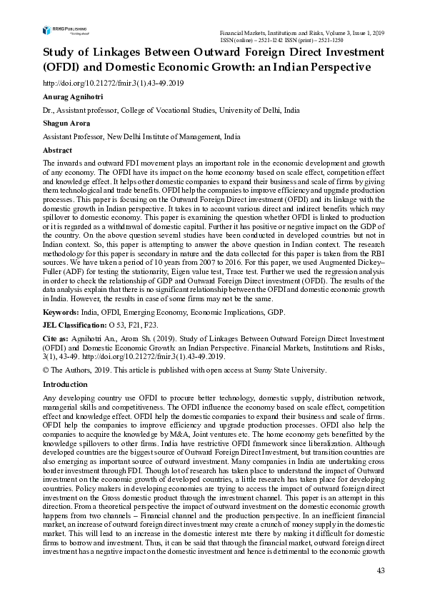 (PDF) Study of Linkages Between Outward Foreign Direct Investment (OFDI ...