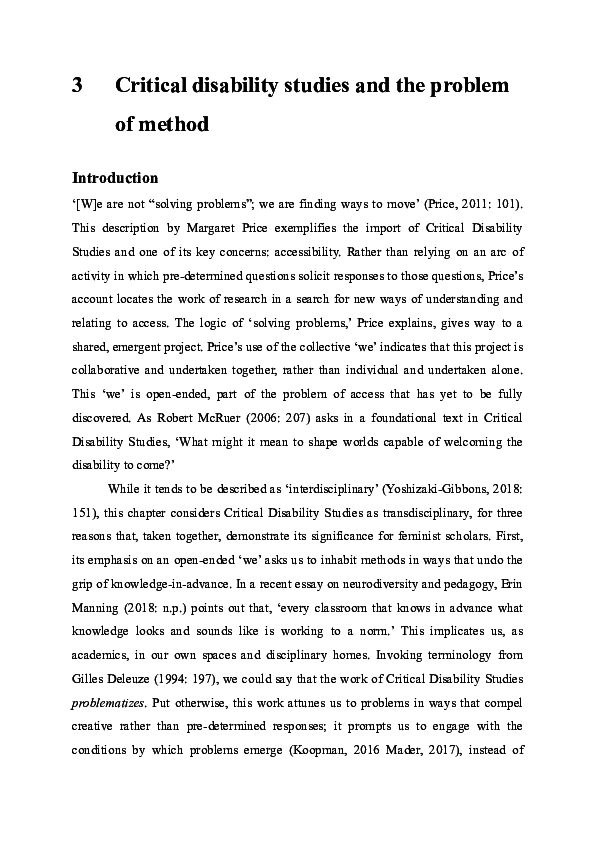 (PDF) Critical disability studies and the problem of method (book chapter)