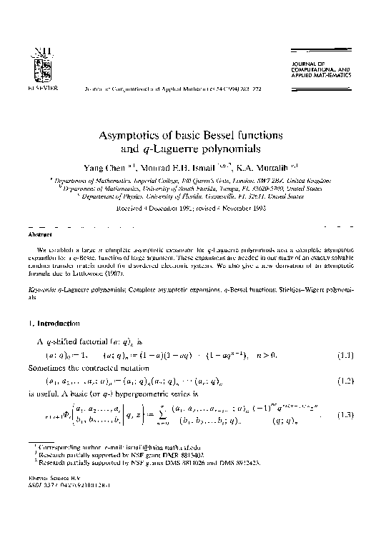 (PDF) Asymptotics of basic Bessel functions and q-Laguerre polynomials