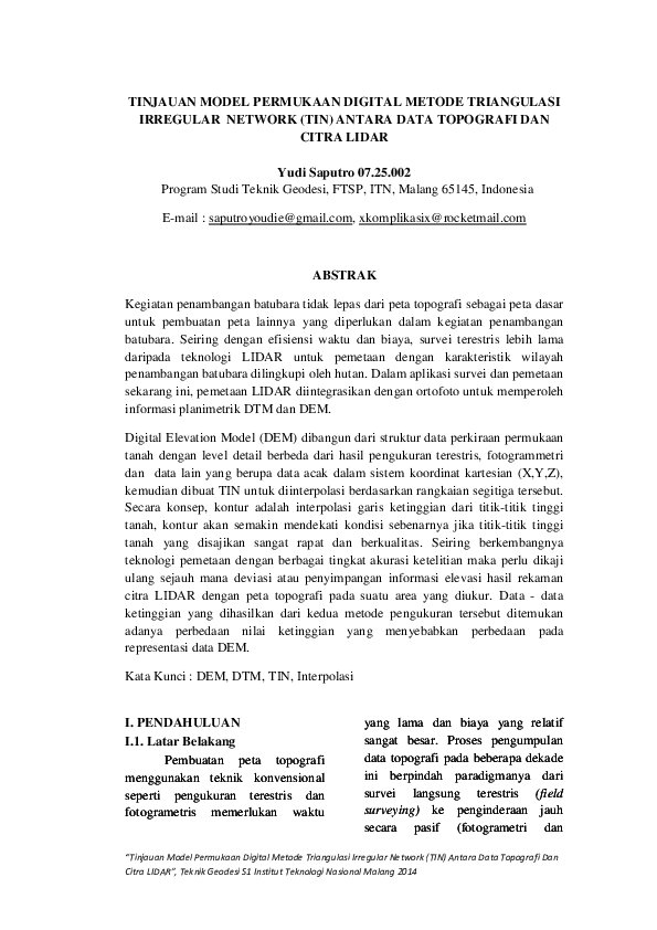 (PDF) Tinjauan Model Permukaan Digital Metode Triangulasi Irregular ...