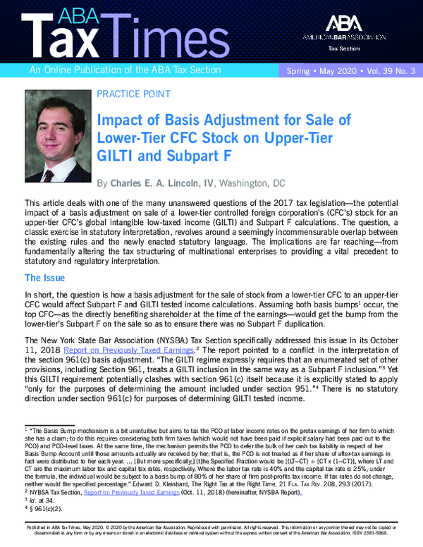 (PDF) Impact of Basis Adjustment for Sale of Lower-Tier CFC Stock on ...