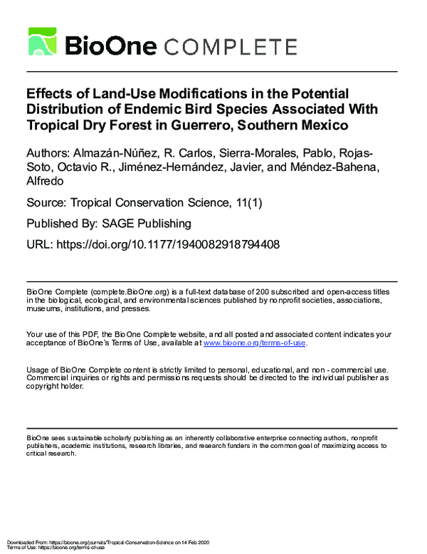 (PDF) Effects of Land-Use Modifications in the Potential Distribution of Endemic Bird Species ...
