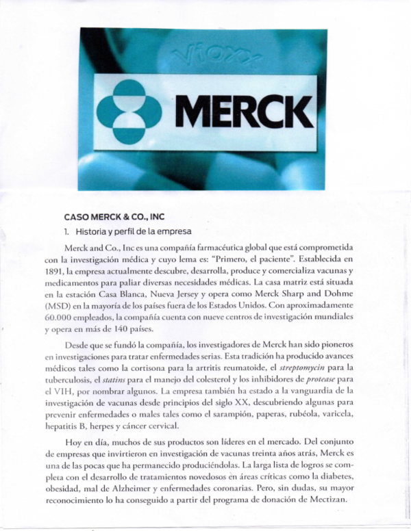 (PDF) Caso merck RESPONSABILIDAD SOCIAL EMPRESARIAL