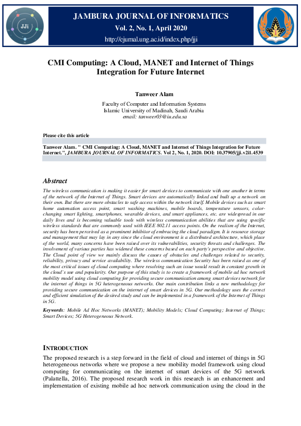 (PDF) CMI Computing: A Cloud, MANET, and Internet of Things Integration ...