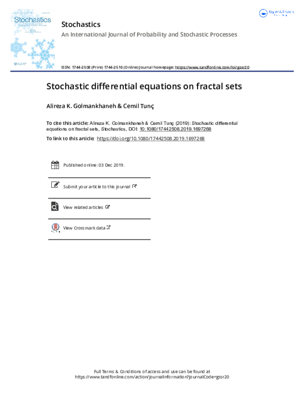 (PDF) Stochastic differential equations on fractal sets (PDF) Stochastic differential equations on fractal sets