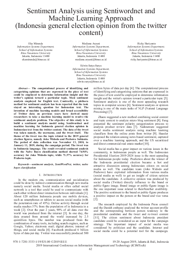 (PDF) Sentiment Analysis using Sentiwordnet and Machine Learning ...