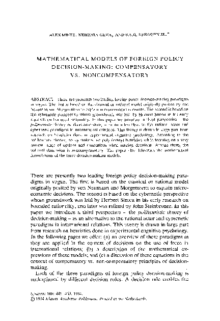 (PDF) Mathematical models of foreign policy decision-making ...
