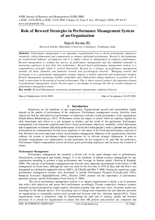 (PDF) Role of Reward Strategies in Performance Management System of an ...