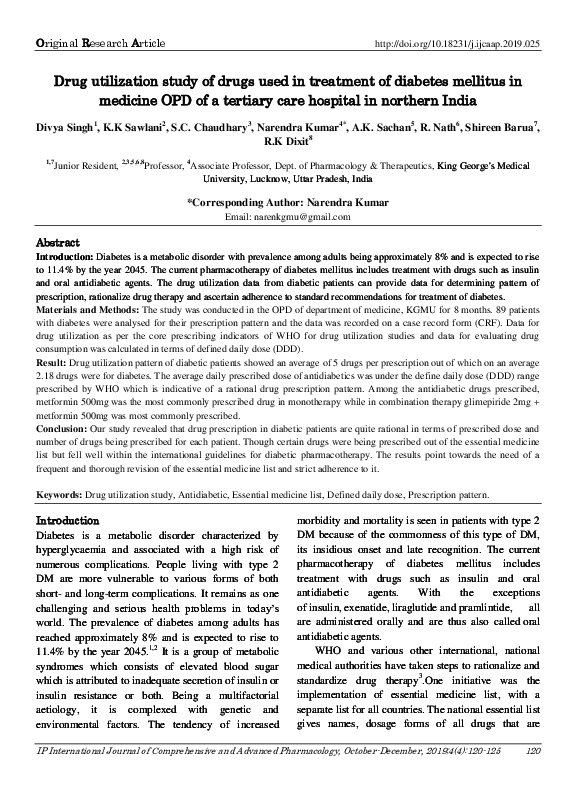 (PDF) Drug utilization study of drugs used in treatment of diabetes ...