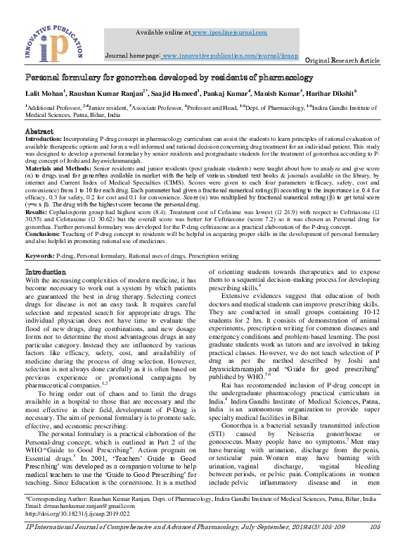 (PDF) Personal formulary for gonorrhea developed by residents of ...