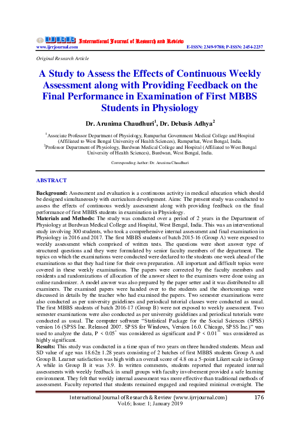 (PDF) A Study to Assess the Effects of Continuous Weekly Assessment ...