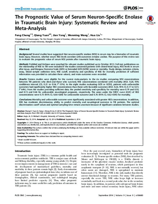 (PDF) The prognostic value of serum neuron-specific enolase in ...