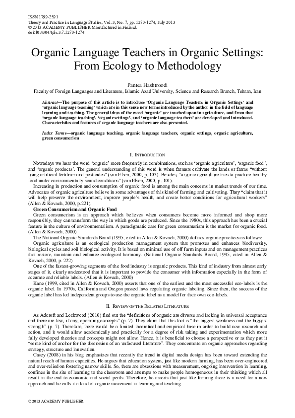 (PDF) Organic Language Teachers in Organic Settings: From Ecology to ...