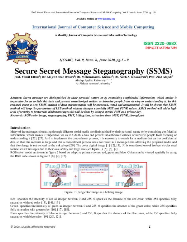 (PDF) Secure Secret Message Steganography (SSMS)﻿