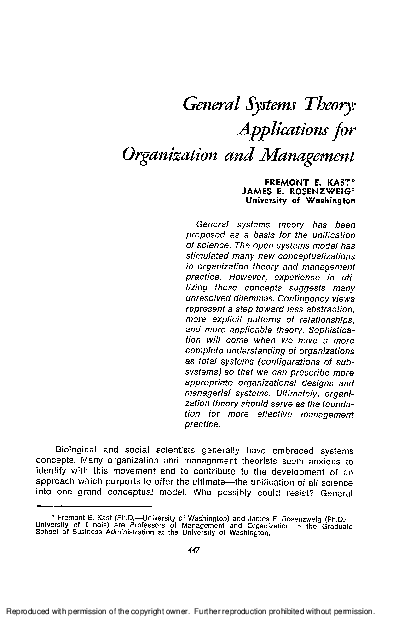 (PDF) General systems theory: Applications for organization and management