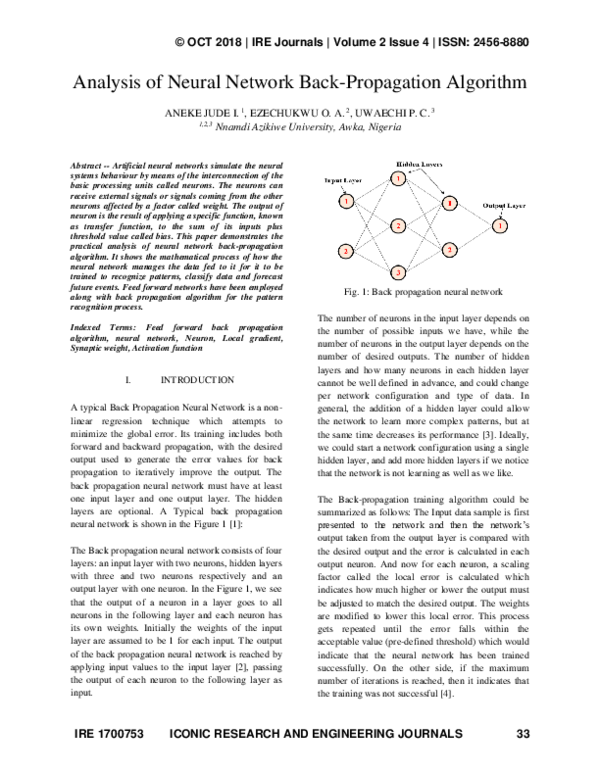 Pdf Practical Analysis Of Neural Network Back Propagation 