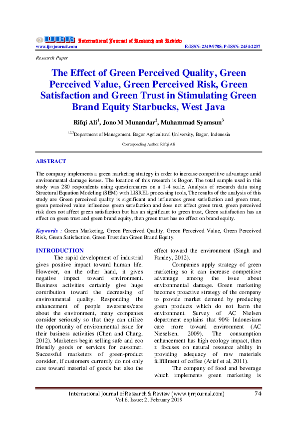 (PDF) The Effect of Green Perceived Quality, Green Perceived Value ...