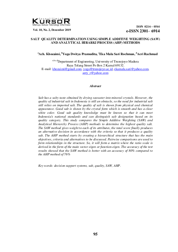 (PDF) SALT QUALITY DETERMINATION USING SIMPLE ADDITIVE WEIGHTING (SAW ...