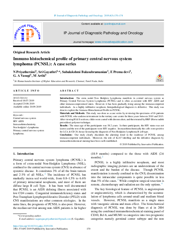 (PDF) Immuno histochemical profile of primary central nervous system ...