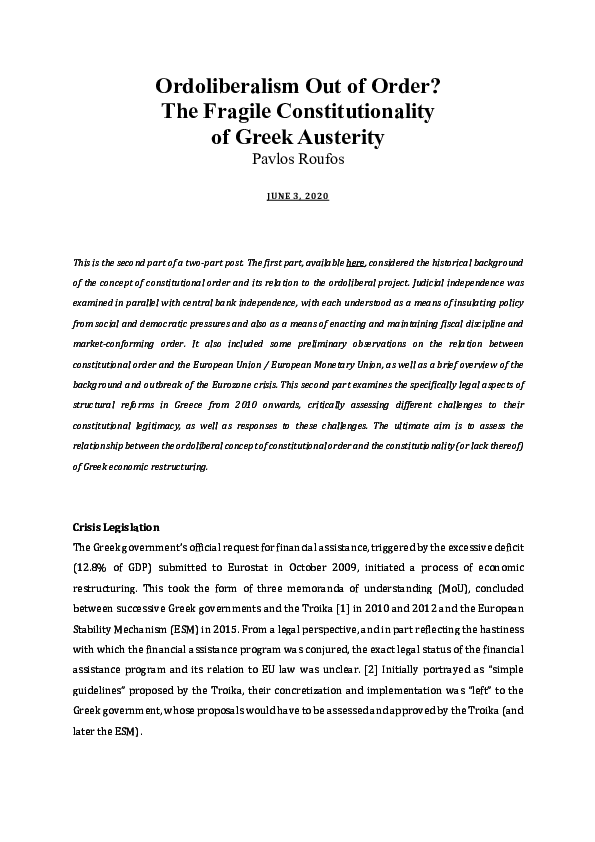(PDF) Ordoliberalism Out of Order? The Fragile Constitutionality of ...