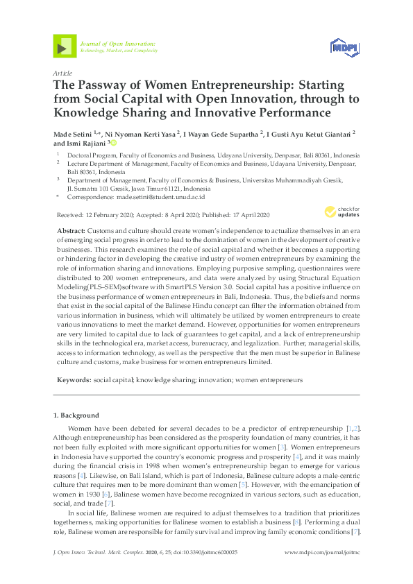 Pdf Mdpi Women Entrepreneurship