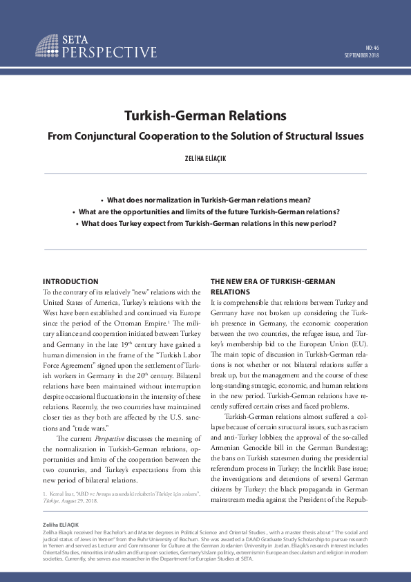 (PDF) Turkish-German Relations From Conjunctural Cooperation to the ...