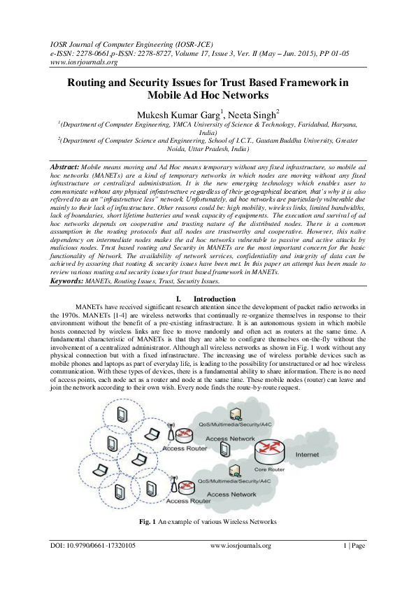(PDF) Routing and Security Issues for Trust Based Framework in