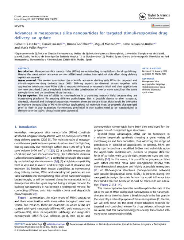(PDF) Advances in mesoporous silica nanoparticles for targeted stimuli-responsive drug delivery ...