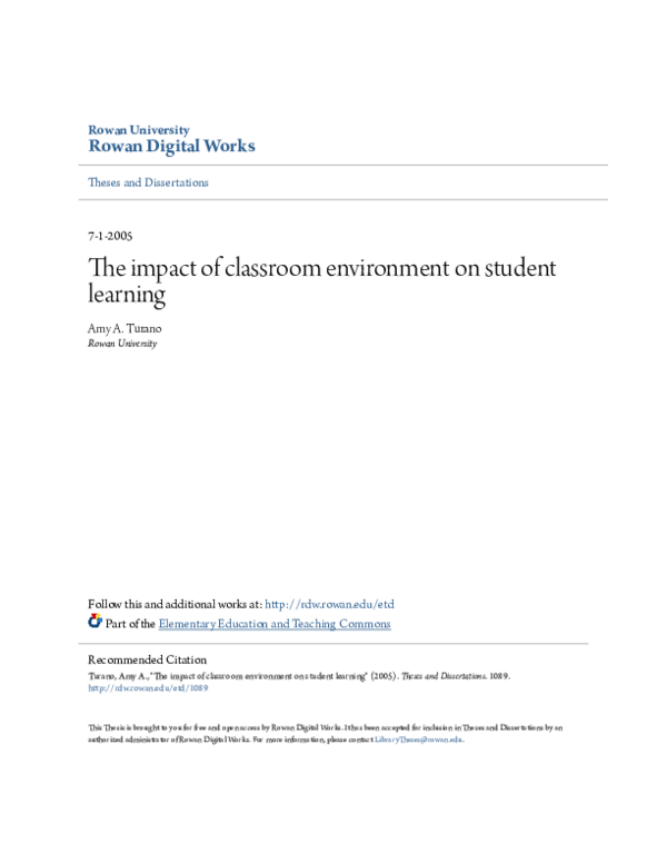 (PDF) The impact of classroom environment on student learning