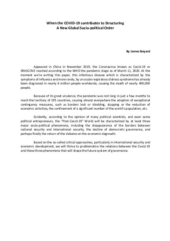 (PDF) When the COVID-19 contributes to Structuring A New Global Socio ...