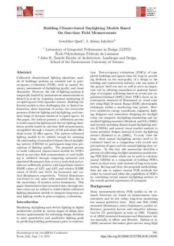 (PDF) Building Climate-based Daylighting Models Based On One-time Field Measurements