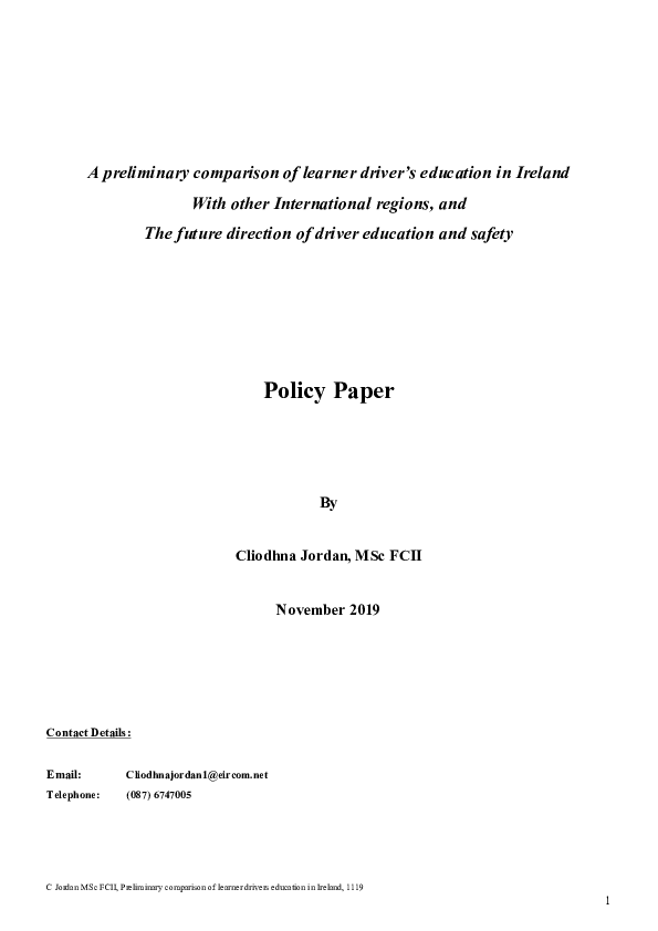 (PDF) A preliminary comparison of learner driver's education in Ireland ...