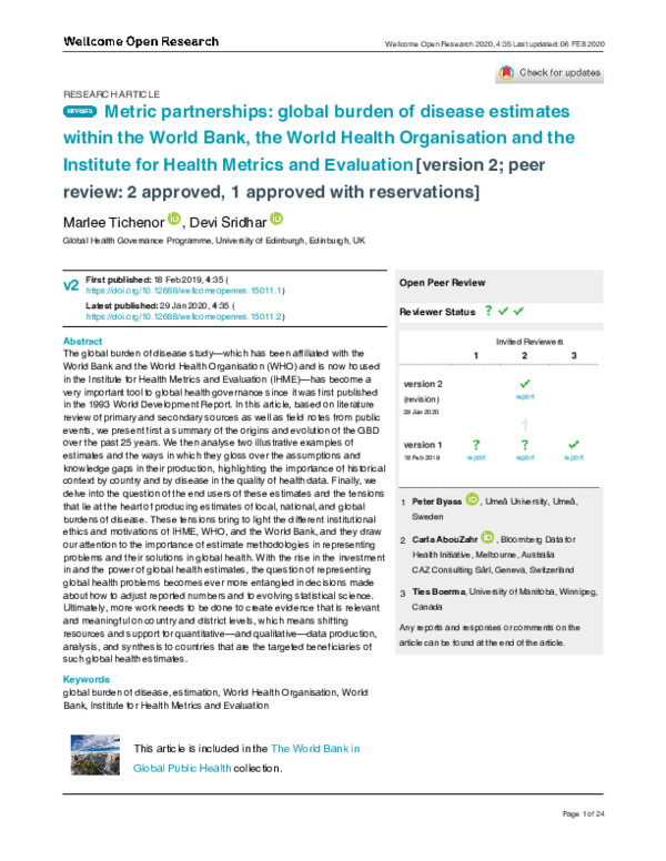 (PDF) Metric partnerships: global burden of disease estimates within ...
