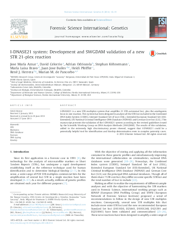(PDF) I-DNASE21 system: Development and SWGDAM validation of a new STR ...