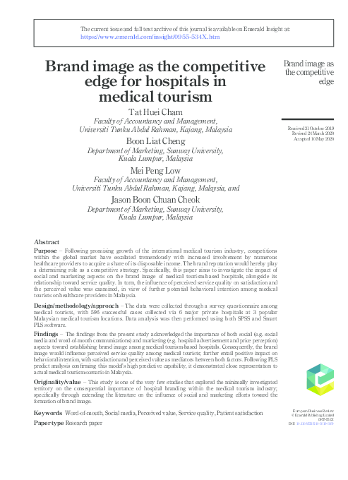 (PDF) Brand image as the competitive edge for hospitals in medical tourism