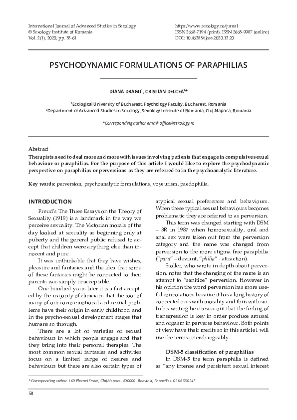 (PDF) Psychodynamic formulations of paraphilias