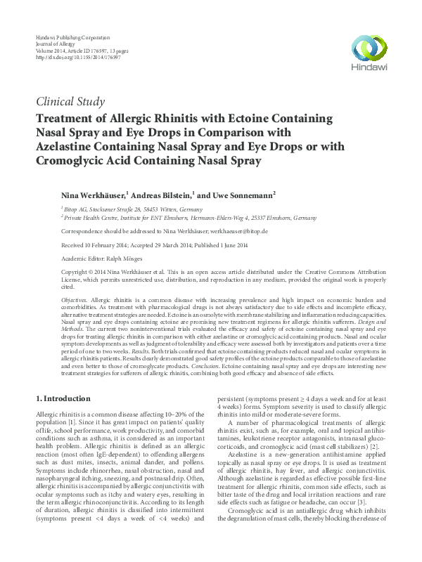(PDF) Treatment of Allergic Rhinitis with Ectoine Containing Nasal ...