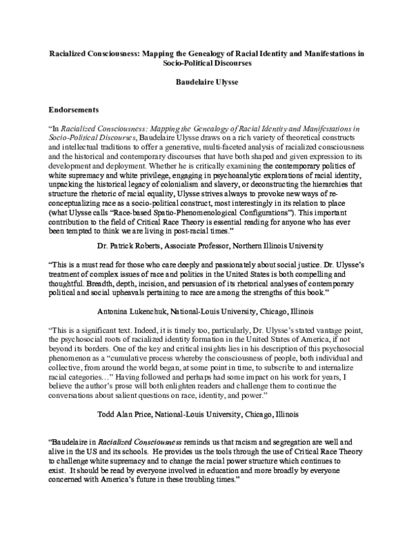 (PDF) Racialized Consciousness: Mapping the Genealogy of Racial ...