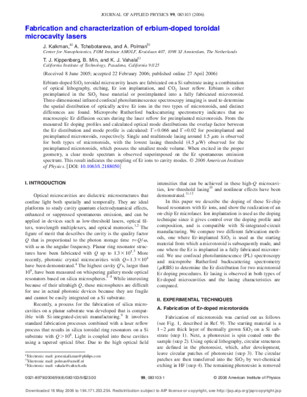 (PDF) Fabrication and characterization of erbium-doped toroidal microcavity lasers