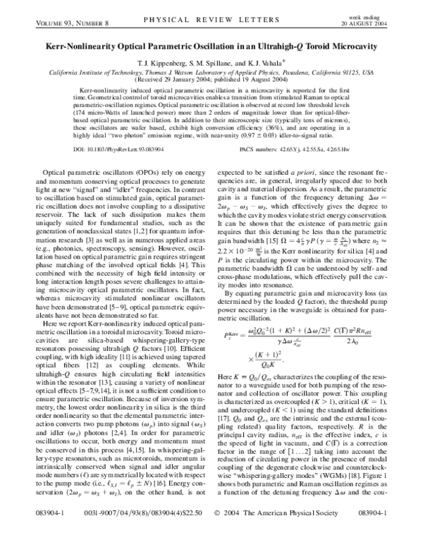 (PDF) Kerr-Nonlinearity Optical Parametric Oscillation in an Ultrahigh ...