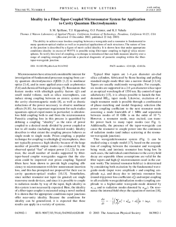 (PDF) Ideality in a Fiber-Taper-Coupled Microresonator System for ...