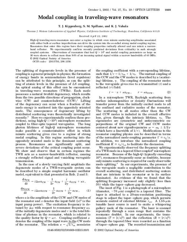 (PDF) Modal coupling in traveling-wave resonators