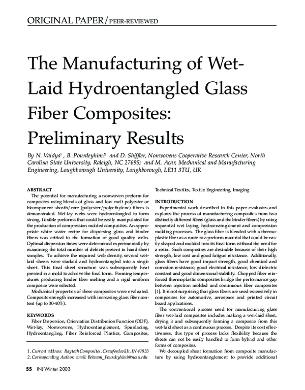 (PDF) The Manufacturing of Wet-Laid Hydroentangled Glass Fiber ...
