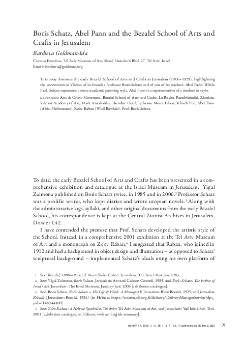 (PDF) 2020 Boris Schatz, Abel Pann and the Bezalel School of Arts and ...