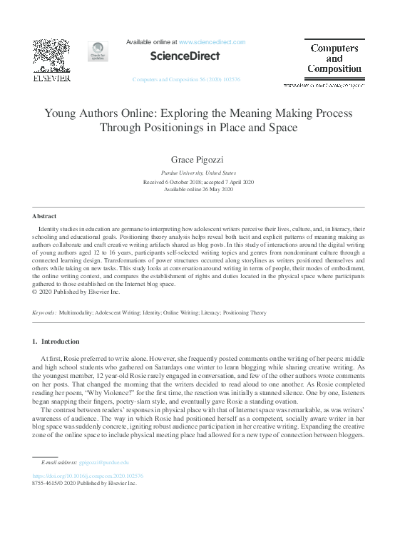 (PDF) Young Authors Online: Exploring the Meaning Making Process ...