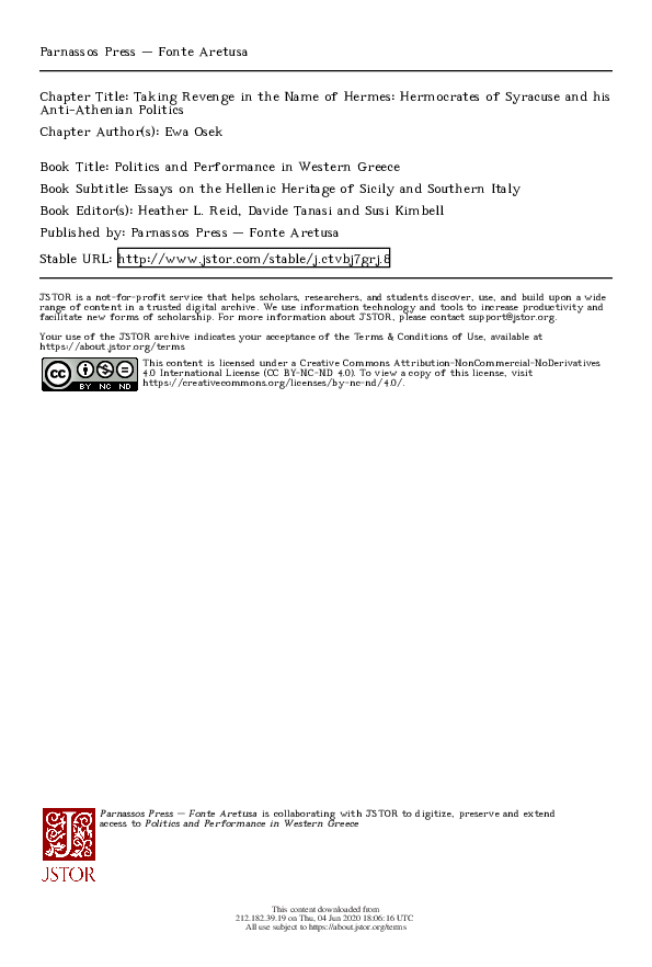 (PDF) Taking Revenge in the Name of Hermes. Hermocrates of Syracuse and ...