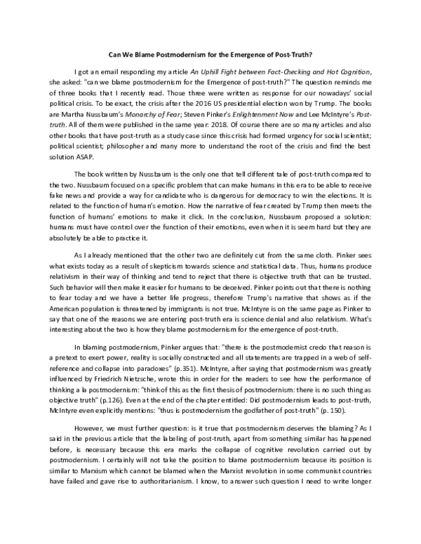 (PDF) Can We Blame Postmodernism for the Emergence of Post-Truth?