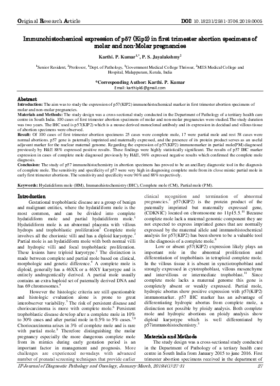 (PDF) Immunohistochemical expression of p57 (Kip2) in first trimester ...